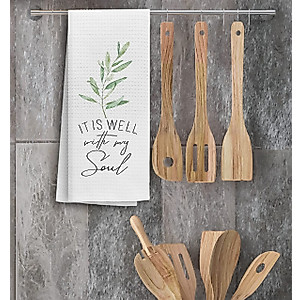 TUNW Christian Bible Verse It is Well with My Soul Inspirational Soft and Absorbent Kitchen Towels Dishcloth,Christian Hand Towels Dish Towels 16×24,Gifts for Christian Girls (Color-1) (White)