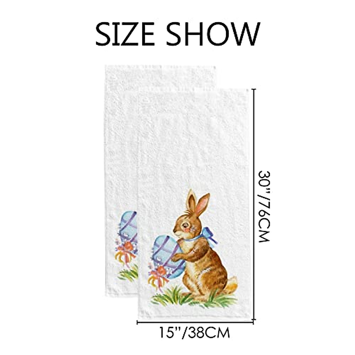 Easter Bunny Holding Egg Fingertip Face Bath Towels, Soft Absorbent Thin Guest Hand Towels, 2 Pack Easter Day Decorative Dish Towels for Kitchen Bathroom Hotel Gym, 30x15 Inch