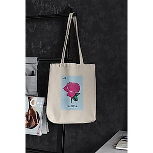 Pop Threads La Rosa Rose Loteria Card Mexican Bingo Black 15x15 inches Large Canvas Tote Bag