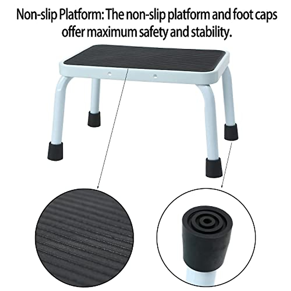 Sattiyrch 9.5" Step Stool with Anti-Skid Rubber Platform,Metal Medical Foot Stool for Elderly,Senior,Easy to Assemble Heavy Duty Step Stool White