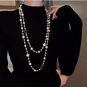 Fashion Designer Imitation Pearl Necklace White layered Long Pearl Necklaces for Women Vintage Jewelry for Party