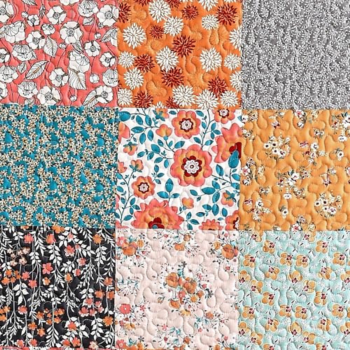 Greenland Home Carlie Modern Floral Reversible Quilt Set, 3-Piece King, Calico Patches