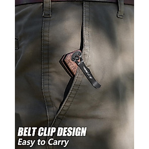 FLISSA Mini Folding Pocket Knife, 2.5-Inch Stainless Steel Drop Point Blade, EDC Pocket, Knives for Men with Bottle Opener and Glass Breaker (Brown), Good Merry Christmas Gift