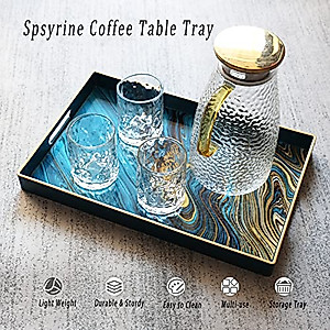 Spsyrine Serving Tray, Marble Decorative Tray Plastic Rectangular Coffee Table Tray for Living Room, Storage, Kitchen, Ottoman, Bathroom Decor. 15.6” X 10.2" LJRE