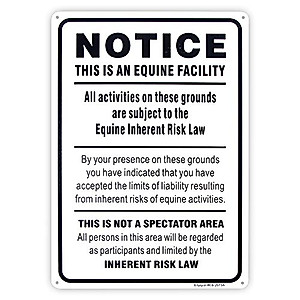 Enjoyist Equine Liability Sign, Statute Horse Barn Stable Farm Sign,- 10"x 14" - .040 Aluminum Reflective Sign Rust Free Aluminum-UV Protected and Weatherproof