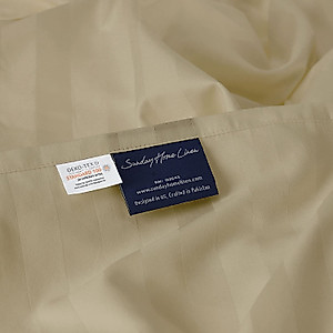Sunday Home 400 Thread Count 100% Cotton Sheets Damask Stripe Khaki Queen Sheets Set 4 Piece - Ultra Soft Long Staple Sateen Weave Luxury Bed Sheet Set with 16" Deep Pockets - Oeko Tex Certified