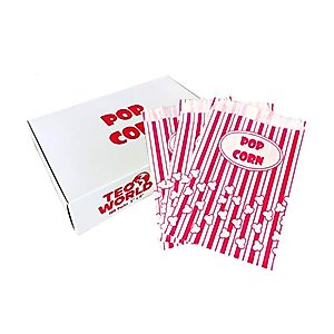 100% Greaseproof White Kraft paper Bags, 100 Popcorn Bags 1 Once - Perfect Size for Theater, Movies, Birthday Parties Celebration - Great Carnival Light Snacking Bags - Popcorn Bags for Party - Sturdy Paper Bags.