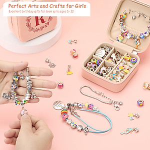 Charm Bracelet Making Kit for Girls 3-12, Kids Jewelry Making Kit 66Pcs Jewelry Kits for Girls Ages 8-12 Jewelry Maker Craft Necklace Birthday Christmas Gifts with Initial Jewelry Organizer Box - C