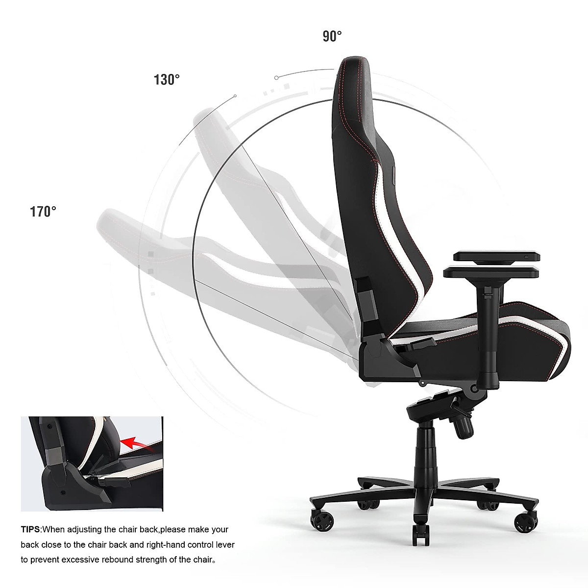 Gaming Chair 350lb Big and Tall High Back Office Chair Ergonomic Racing Reclining Chair with 4D Armrests Swivel Tilt Rocker (White)