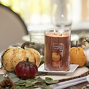 Yankee Candle Spiced Pumpkin Scented, Classic 22oz Large Tumbler 2-Wick Aromatherapy Candle, Over 75 Hours of Burn Time, Apothecary Jar Fall Candle, Autumn Candle Scented for Home