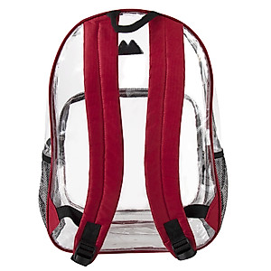 Summit Ridge Waterproof Clear Backpack with Water Bottle Holder Stadium Approved Heavy Duty Clear Backpack Quality See Through Bag (Red)