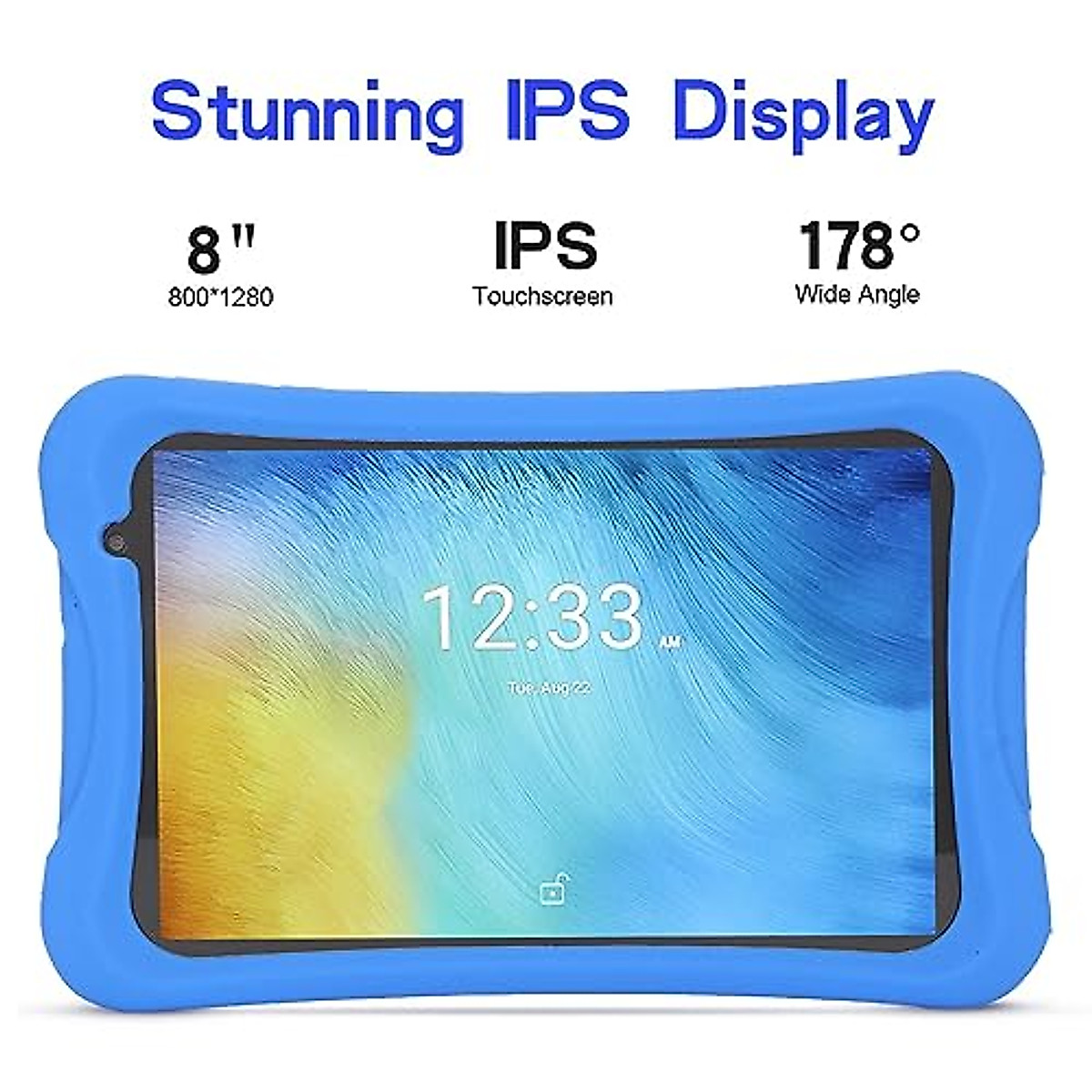 Sxhlseller 8 Inch Kids Tablet for Android10, 32GB ROM 2GB RAM, Quad Core Processor, 1280x800 IPS HD Eye Care Touchscreen, 8MP Camera, Support 512GB Storage, WiFi Tablet PC, Blue (US Plug)