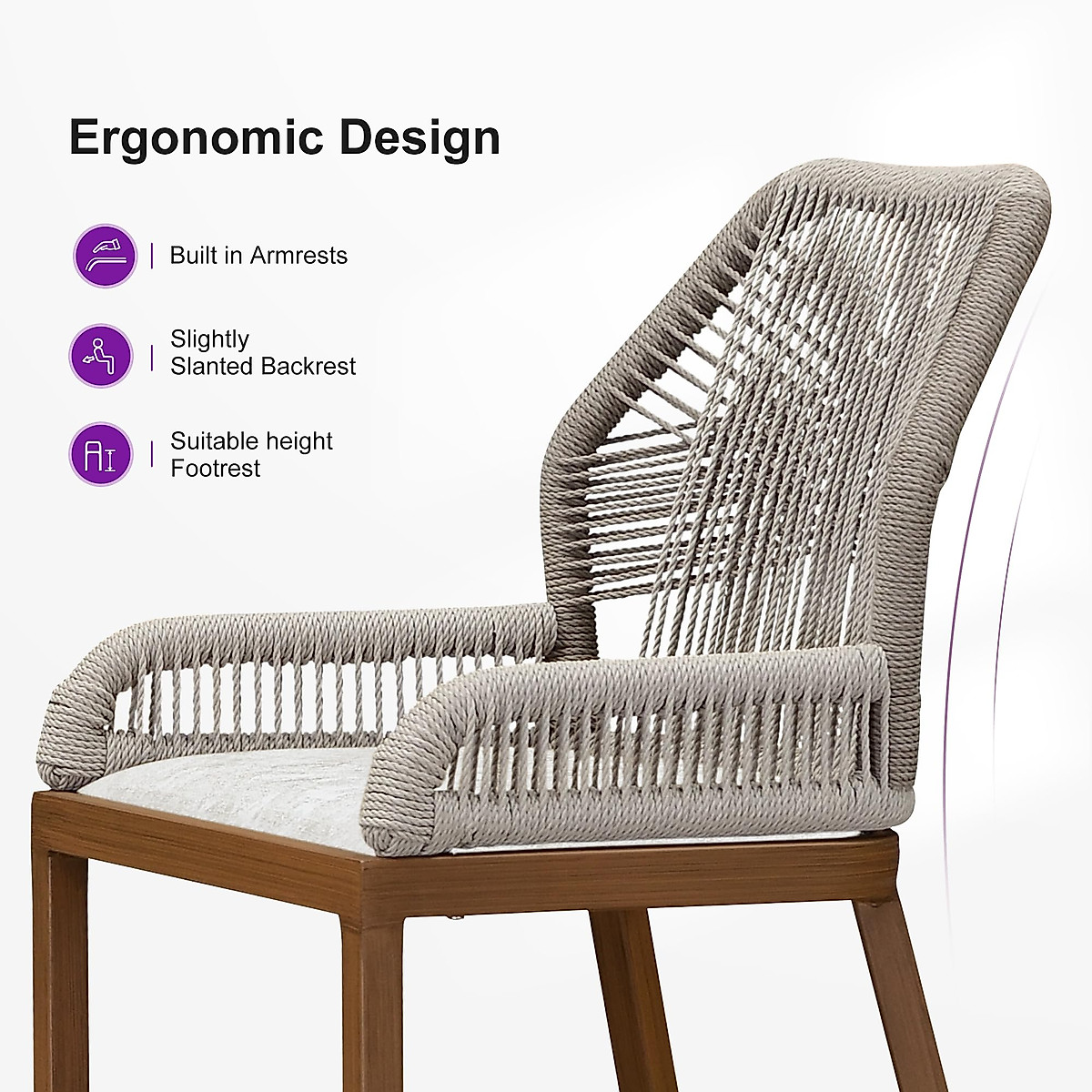 PURPLE LEAF 2 Pieces Counter Height Bar Stools Patio Boho Rattan Barstools Aluminum Woven Bar Chairs with Cushions for Outdoor Kitchen Island Garden