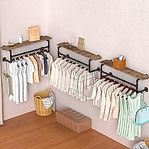 Industrial Pipe Clothing Rack Wall Mounted - Folews 48.8 Inch Wall Clothing Rack Garment Rack for Hanging Clothes Coats Laundry Room Organizer Storage Hanger Shelf Space Saving