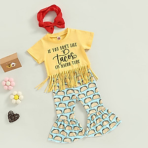 LIOMENGZI Baby Girls Tassels Summer Outfits Clothes Bell Bottoms Short Sleeve T Shirt Tops Outfits Short Flare Pants Set