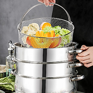 Elsjoy 2 Pack Air Fryer Basket, 8 Inch Air Fryer Replacement Accessory Mesh Basket with Handle, 18/8 Stainles Steel Steamer Basket for Air Fryer, Instant Pot, Oven, Steamer