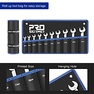 Prostormer Stubby Reversible Ratcheting Wrench Set, 10-Piece 8-19mm Metric 72-Teeth Box End and Open End Combination Wrench Kit with Rolling Pouch, CR-V Constructed