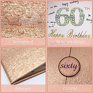 Crenics Rose Gold 60th Birthday Decorations, Creative 60th Birthday Guest Sign in Book Alternative, Large 60th Birthday Signature Book 12" x 18", Great 60 Years Old Birthday Gifts for Women