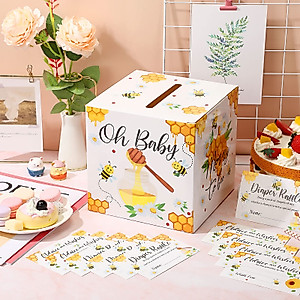 51 Pcs Bee Diaper Raffle Card Box Set Baby Shower Holder Box with 50 Pcs Bee Baby Shower Advice Card for Baby Shower Game Gender Reveal Party Decoration Mommy to Bee Dady to Bee Party Suppires