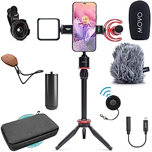 Movo iVlog1 Vlogging Kit for iPhone - Lightning Compatible YouTube Starter Kit - with Shotgun Microphone, Mini Tripod, LED Light, Wide-Angle Lens, Lightning Adapter Vlog Kit - iPhone Vlogging Kit