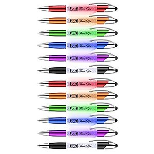 Christmas Thank You Greeting Stylus Pens-Pen Lights up a Thank You Message- 3 in 1 Stylus for Phones and Touch Screen Devices+ Ballpoint Pen Barrel Filled with Crystals, Multicolor 12 Pack