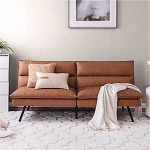 CH CHARME HOUSE Convertible Bed, Multi-Functional Design futon Couch with Adjustable Backrest, Modern Sleeper Sofa for Office, Living Room and Bedroom, Brown