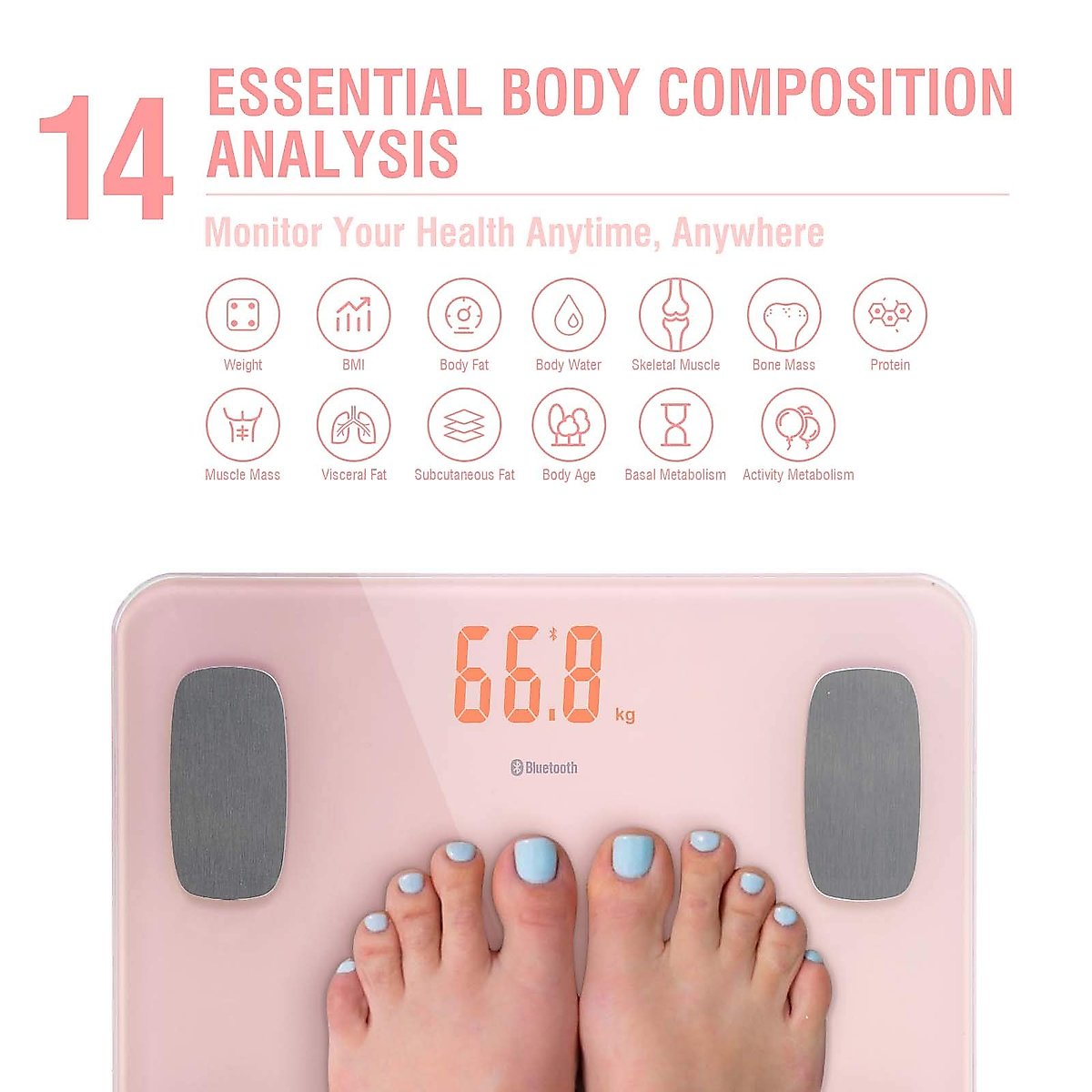 himaly Body Fat Scale, Smart BMI Scale Digital Bathroom Wireless Weight Scale, Body Monitor Health Composition Analyzer with Smartphone App sync with Bluetooth-Compatible, 400 lbs - Pink