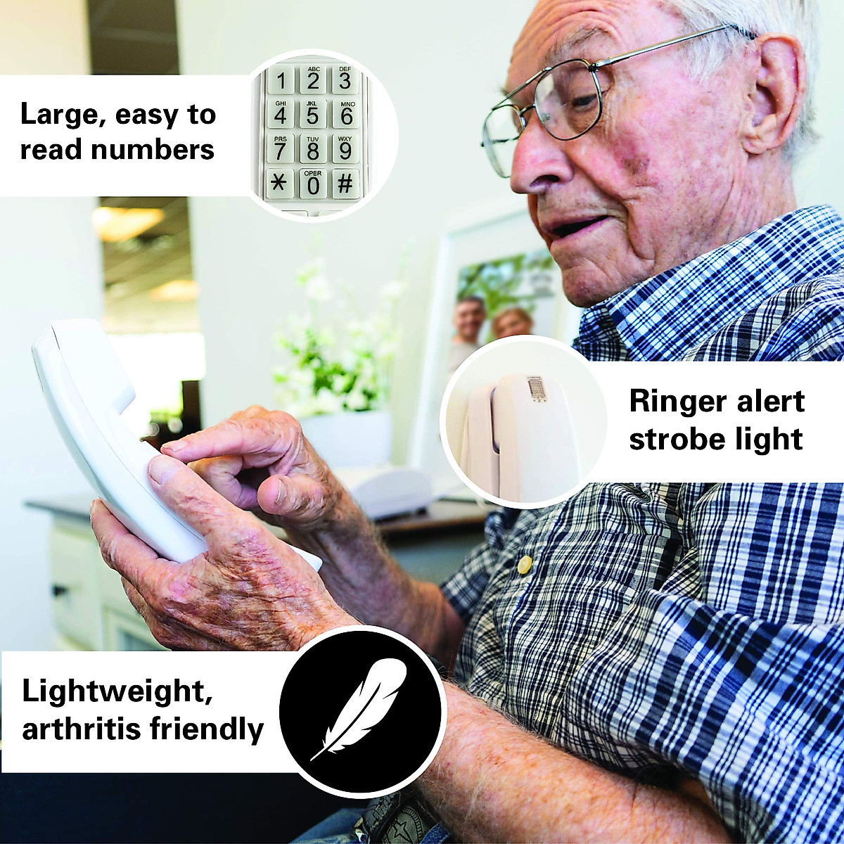 Landline Phones for Home - Telephones for Hearing Impaired - Corded Phone for Seniors - Retro Phone - Improved Version of The 1965 Landline Phone - Analog Phone - Big Button, iSoHo Phones (White)