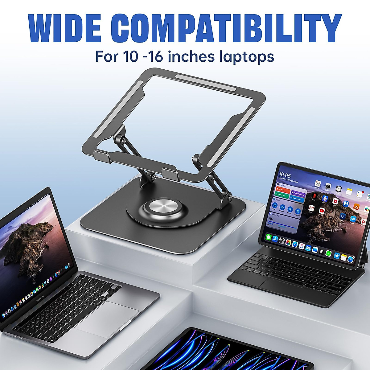 JOYEKY Laptop Stand for Desk, Adjustable Computer Stand with 360° Rotating Base, Ergonomic Laptop Riser for Collaborative Work, Foldable & Portable Laptop Stand, fits for All 10-16" Laptops
