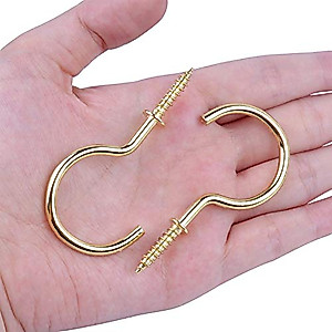 BronaGrand 20 Pieces Screw in Ceiling Hooks,2.8 inches Metal Cup Hook Hangers for Hanging Plants,Kitchen (Gold)