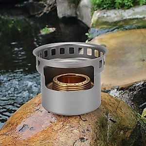 Alcohol Stove, Portable Aluminium Alloy Spirit Burner Easy to Hollow Bracket Sealing Ring with Storage Bag for Teapots(Grey)