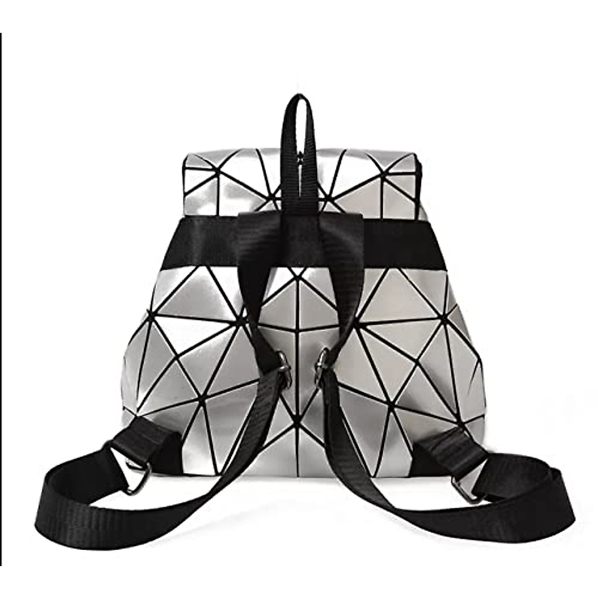 Fashion Luminous Leather Women’s Holographic Reflective Backpack School Bookbag Mini Size Silver and Black