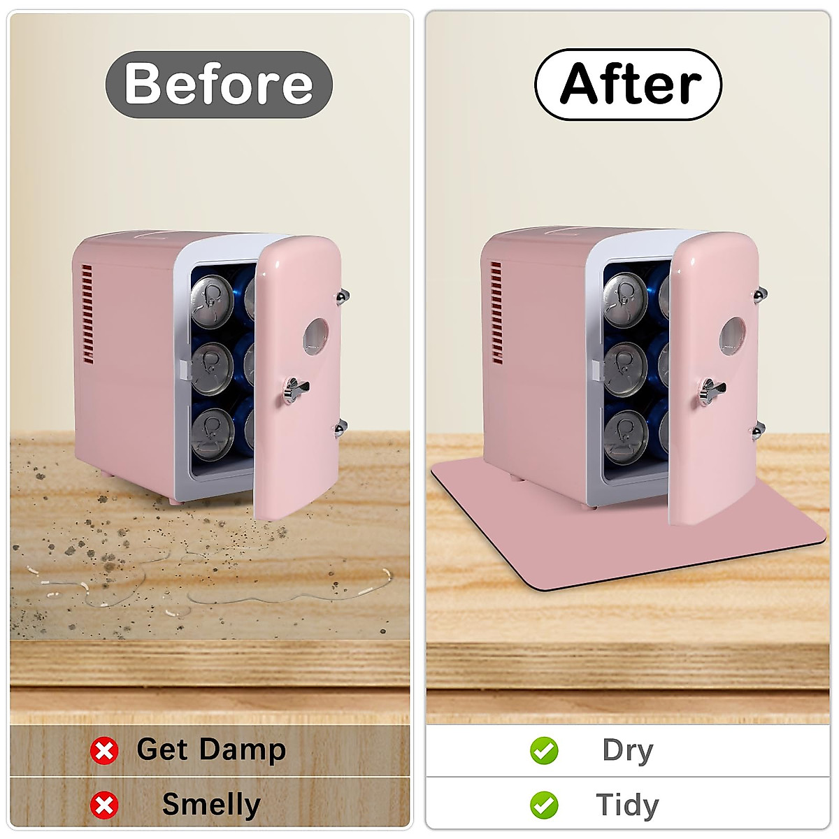 SUNICO Portable Mini Fridge Mat, 14x10 in Retro Compact Refrigerator Mat, Diatomite Quick Drying Mat, Non-slip Skincare Fridge Pad for Bedroom, Office, Countertop, Easy to Clean, Pink