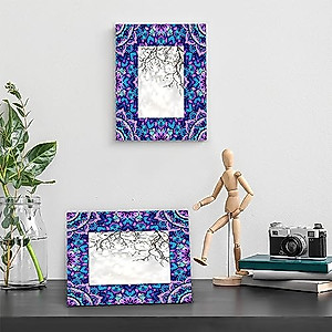 Mandala Purple 5x7 Picture Frame Wood Photo Frame for Tabletop Display Wall Mount Picture Frame Display 5 x 7 Inch Photo Wall Decor Home Gift Frames