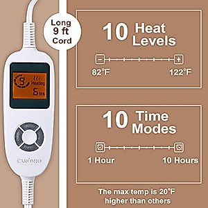 CAROMIO Heated Blanket Electric Throw - Fast Heating Throw Blanket 10 Heating Levels & 1-10H Auto Off Striped Flannel Electric Heated Blanket Throw for Home Office Use, 50x60 Inch, Khaki