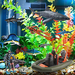 BRETOYIN 14PCS Mini Shark Toy Bath Toys Submarine Toys Scuba Diver Set Unable to Wing Up for Kids Model Educational Science Sharks Whale Figurines