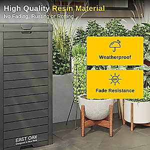 EAST OAK 31 Gallon Outdoor Trash Can, Waterproof Resin Garbage Can with Tiered Lid and Drip Tray, Outside Trash Bin for Patio, Kitchen, Backyard, Deck, Gray