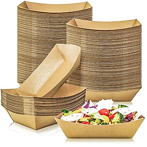 MotBach 120 Pcs Brown Kraft Paper Disposable Recyclable Eco-Friendly Food Serving Boats Take Out Food Trays Party Supplies for Tacos, Nachos, Crawfish, French Fries