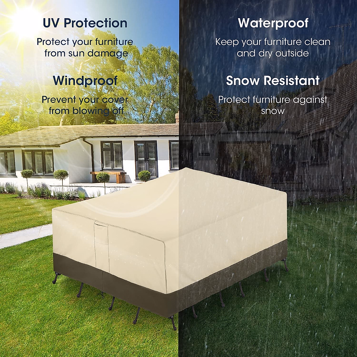 SunPatio Waterproof Patio Furniture Covers, Rectangular/Oval Dining Table and Chairs Cover, All-Weather Protection Outdoor Sectional Conversation Set Cover, Beige and Olive, 110"W x 84"D x 28"H