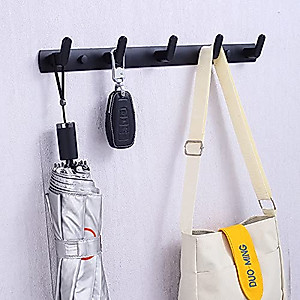 Fecraf Wall Mounted Coat Rack, Black Wall Mount Coat Rack, Modern Coat Hooks Wall Mounted for Bags, Towels, Wall Hook Rack for Entryway/Bathroom/Kitchen/ Closet, Solid Aluminum 5 Hooks Length -17.32in