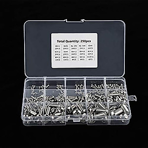 Screws Set, 250pcs M2/ M2.5/ M3 /M4/ M5/ M6/ M8/ M10 Machine Screws Set for Laptop/Keyboard/Phone/PC