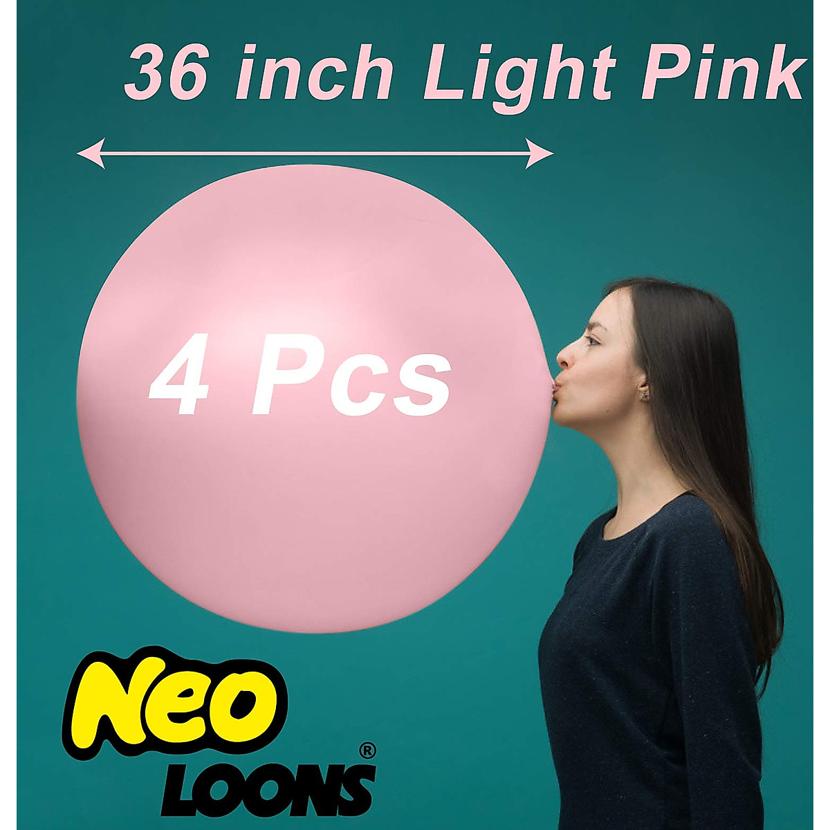 36 inch Light Pink Giant Balloons - Neo LOONS 4 Pcs Light Pink Big Balloons Jumbo Round Balloons for Wedding, Baby Shower, Christmas,Birthday Party and Event Decoration