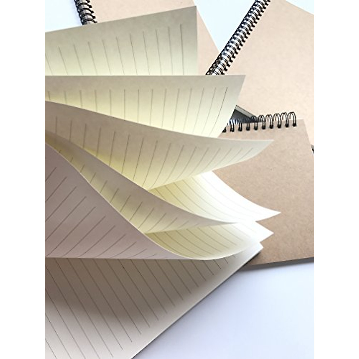 VEEPPO A5 Wirebound Notebooks Bulk Journals Spiral Steno Pads Blank/Lined Kraft Brown Cardboard Cover Thick Cream Writing Pad Sketchbook Scrapbook Album (Lined White---Pack of 4)