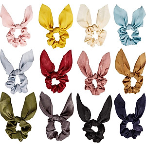 Yaomiao 12 Pieces Bow Hair Scrunchies Bunny Ear Scrunchies for Bow Silk Bowknot Bobbles Elastic Hair Ties Ropes for Women(Satin Silk)