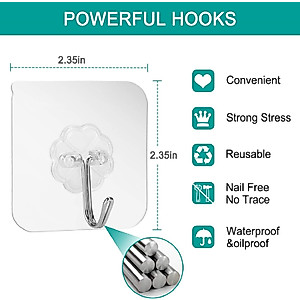 Alliebe 30 Pack Wall Heavy Duty 13lb(Max) Self Adhesive Hooks Waterproof Oilproof Hanging Hooks for Bathroom Shower Kitchen Office Outdoor Home Improvement Utility Hook