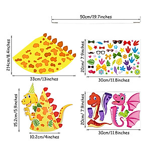 Outus 12 Pieces DIY Dinosaur Party Hats Birthday Party Cone Hats Craft Art Kit Make Your Own Dinosaur Paper Hats DIY Art Kit Home Project Group Activity Games for Boys Girls