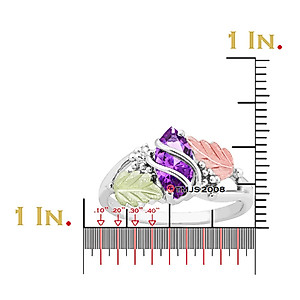 Marquise Amethyst Double Wrap Ring, Sterling Silver, 12k Green and Rose Black Hills Gold Size 5