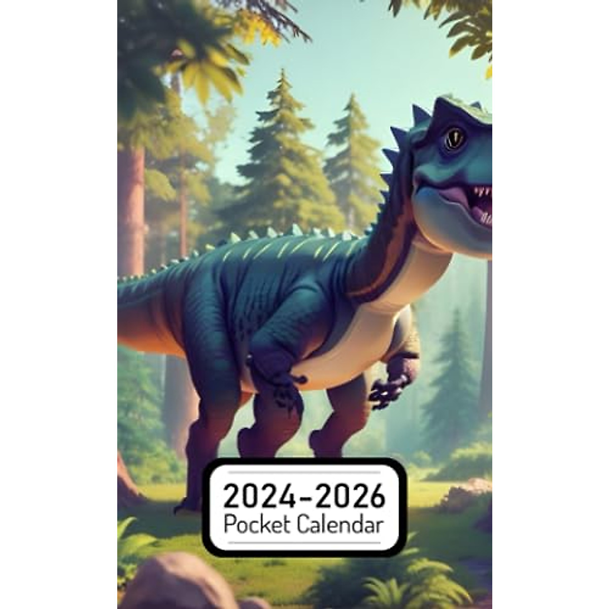 Pocket Calendar 2024-2026: Two-Year Monthly Planner for Purse , 36 Months from January 2024 to December 2026 | Dinosaurs | Forest background | Vector art | Fierce appearance | Retro aesthetic