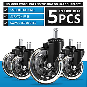 Office Chair Caster Wheels CINEYO Replacement Rubber Chair casters for Hardwood Floors and Carpet, (Set of 5) Heavy Duty Office Chair casters for Chairs to Replace Office Chair mats Universal fit