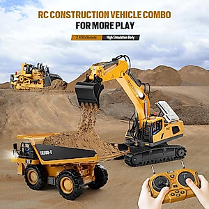Remote Control Excavator Construction Toys for Boys, 2×1200mAh RC Excavator Toy with Metal Shovel & Light, 11CH Excavator Toys for Boys 3-5 4-7 8-12 Year Old Kids 2024 Christmas Birthday Gift,120+Mins